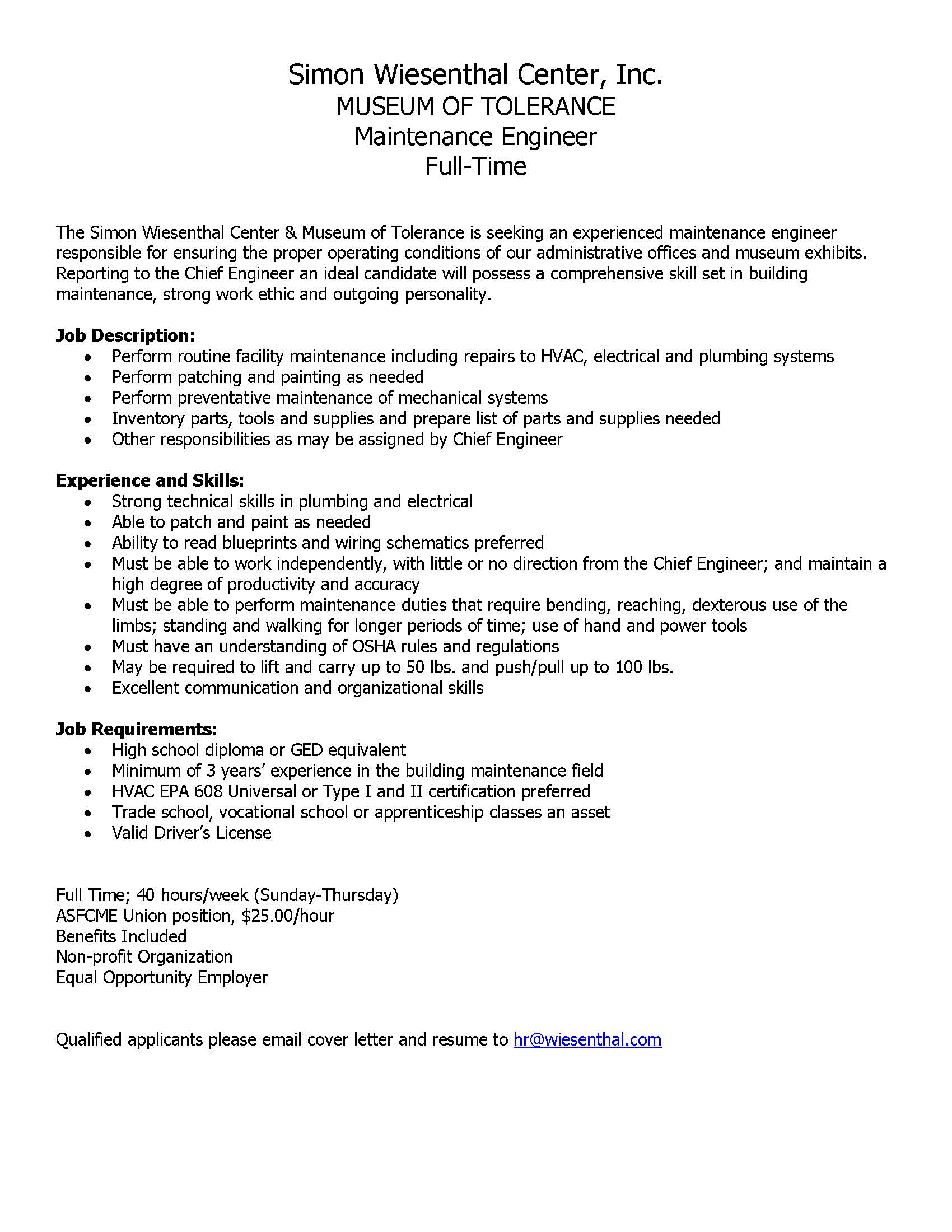 Maintenance Engineer